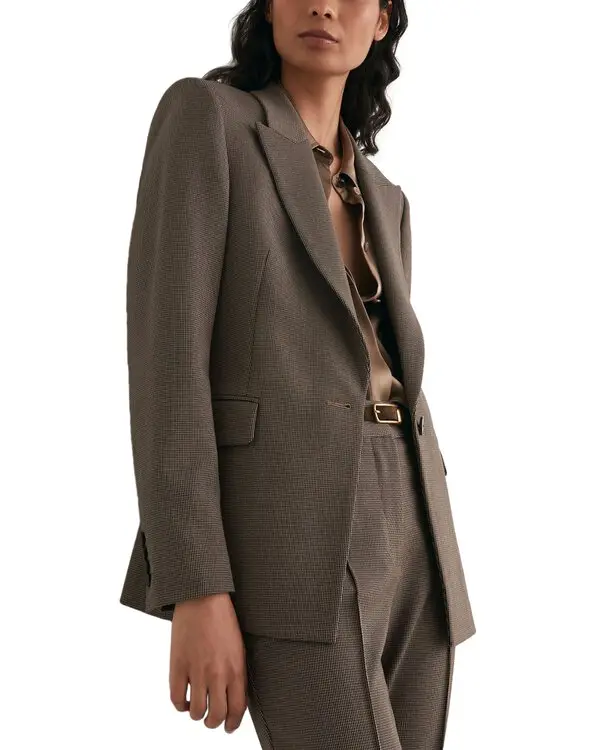 REISS Petite Gabi Puppytooth Check One Button Blazer