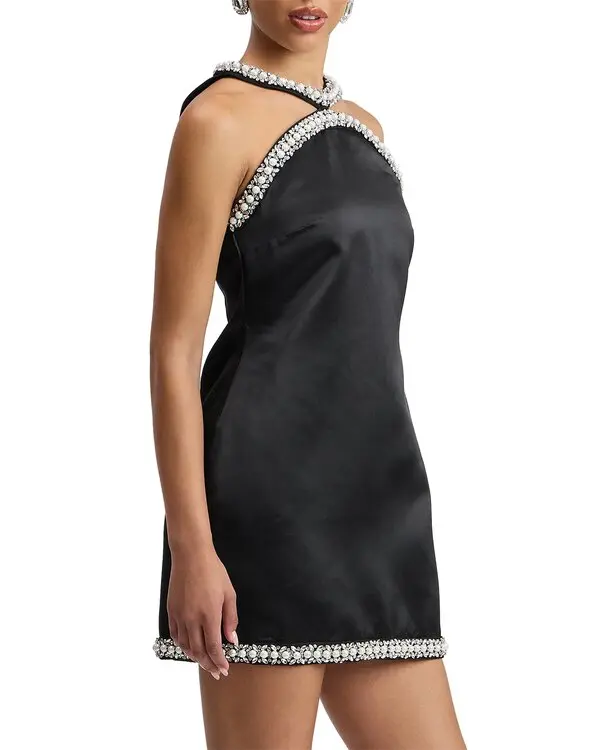 Avec Les Filles Jewel Embellished Halter Mini Dress