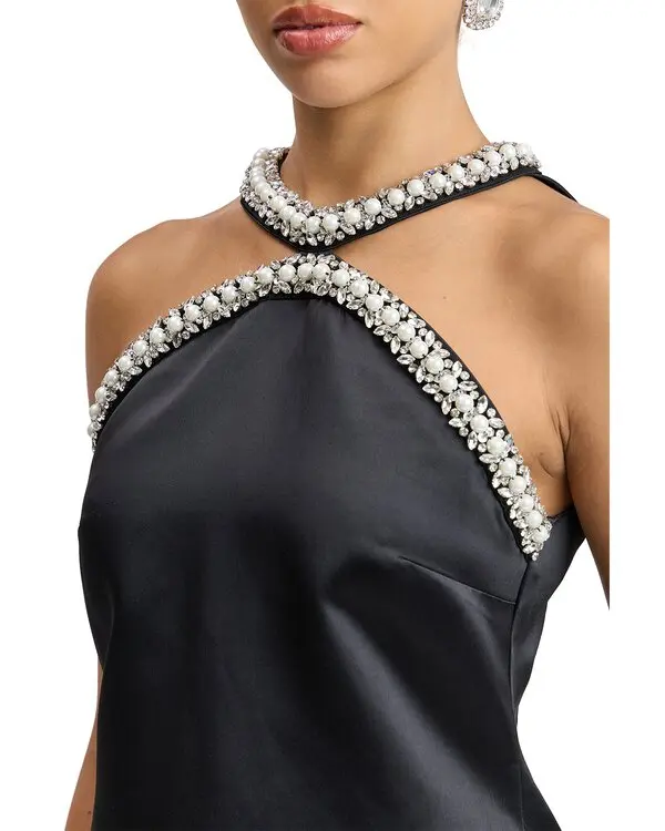 Avec Les Filles Jewel Embellished Halter Mini Dress