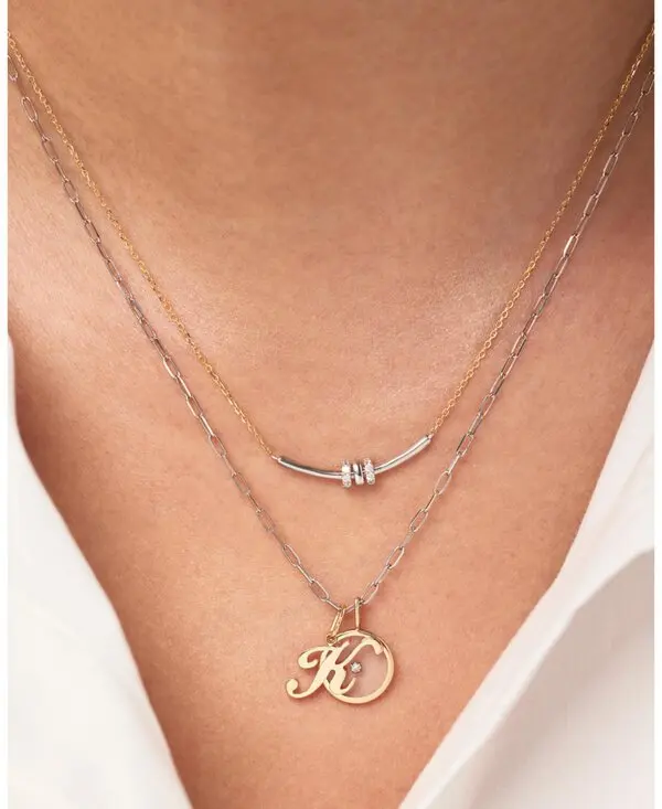 ANA LUISA Solid Yellow Gold Diamond Links Bar Necklace
