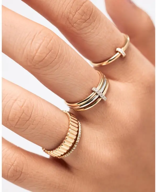 ANA LUISA Solid Yellow Gold Two Tone Trio Diamond Link Ring
