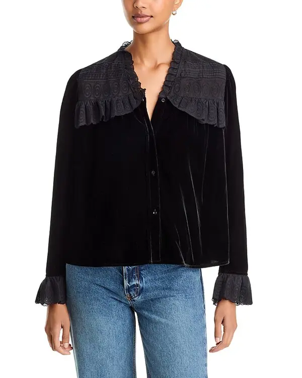 Johnny Was Margeorie Velvet Lace Trim Blouse