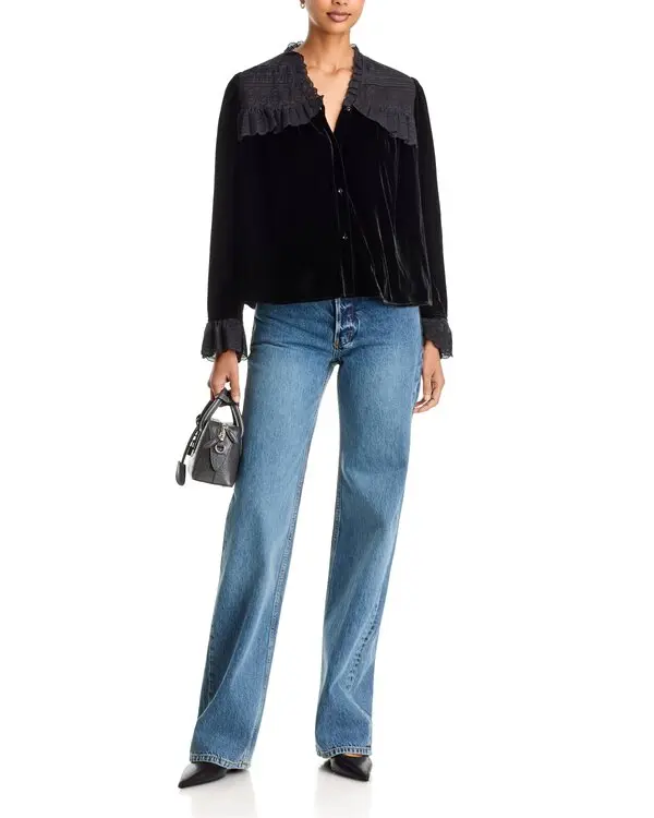 Johnny Was Margeorie Velvet Lace Trim Blouse