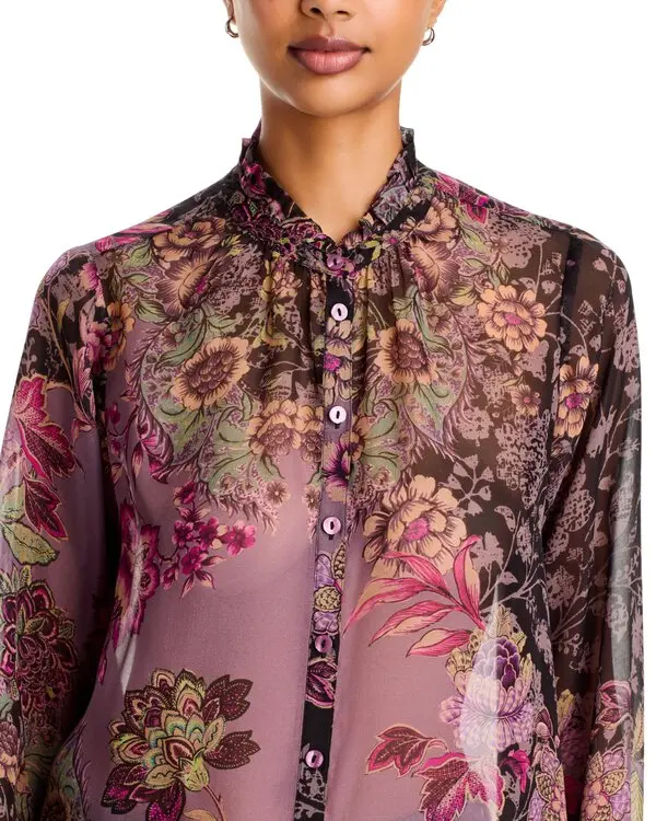 Johnny Was Pamela Silk Ruffled Collar Blouse