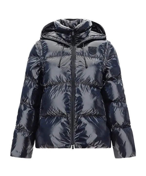 Pinko Logo Patch Hooded Down Jacket - Black