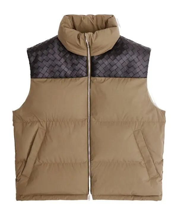 Bottega Veneta Frosted Poplin Puffer Gilet - Brown