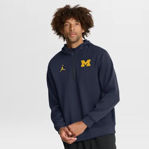 JORDAN BRAND Michigan Wolverines Coaches Premium Dri-fit Quarter-zip Hoodie - Navy