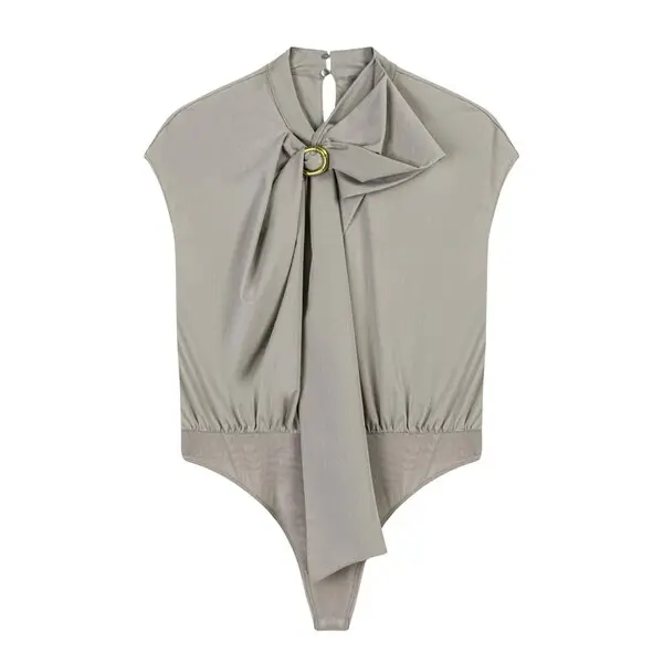 NOCTURNE Collar Detail Sleeveless Bodysuit Blouse