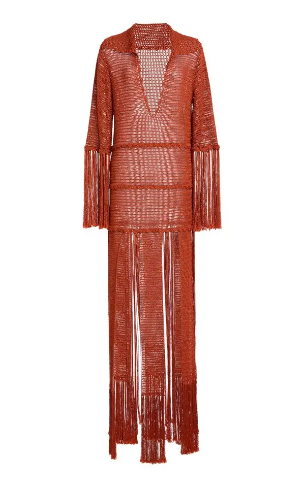 Ulla Johnson Appoline Fringe Knit Maxi Dress