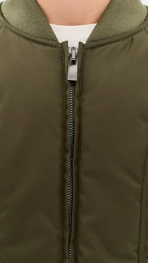 Balmain Zipped 3 Pockets Waist Fitted Nylon Bomber Jacket