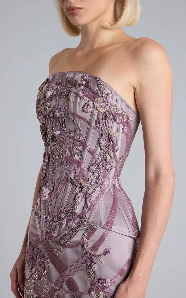 WIEDERHOEFT Julie Embroidered Silk-satin Corset