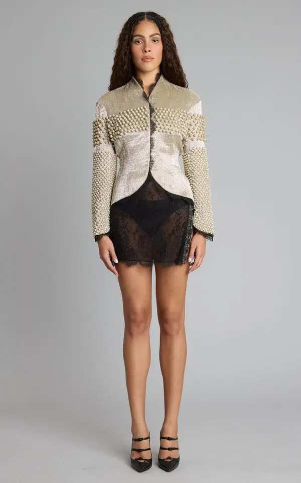 WIEDERHOEFT Hook & Eye Chantilly Lace Mini Skirt