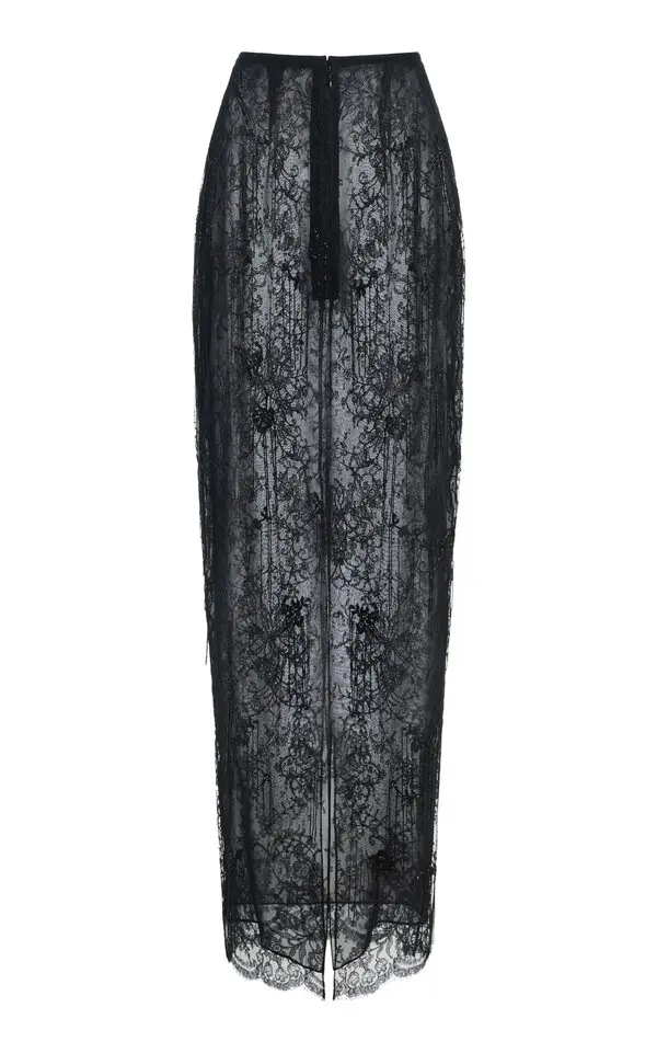 WIEDERHOEFT Embroidered Chantilly Lace Maxi Skirt