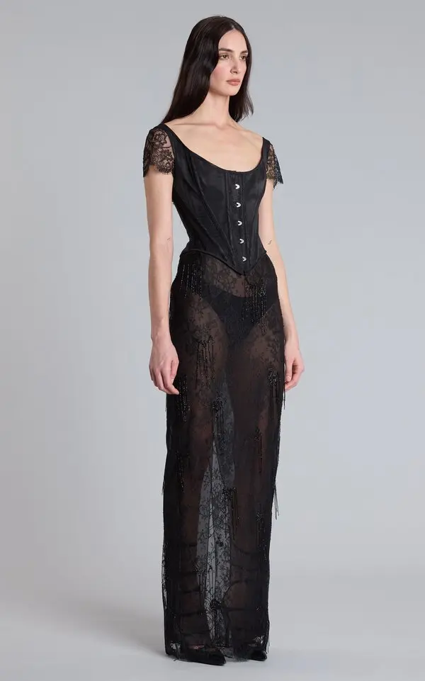 WIEDERHOEFT Embroidered Chantilly Lace Maxi Skirt