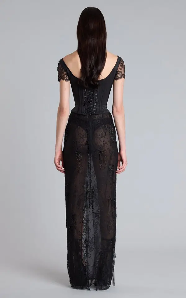 WIEDERHOEFT Embroidered Chantilly Lace Maxi Skirt
