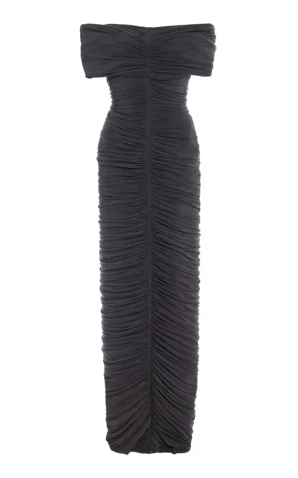 WIEDERHOEFT Draped Sueded Jersey Gown - Black
