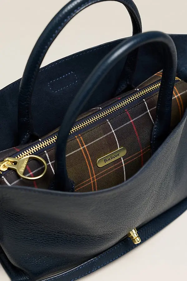 Barbour Alder Mi Leather Tote Bag - Navy