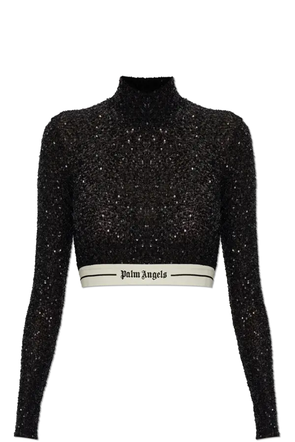 Palm Angels Sequin Crop Top - Black