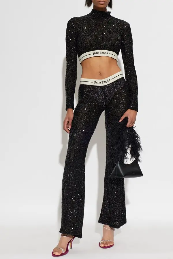 Palm Angels Sequin Crop Top - Black