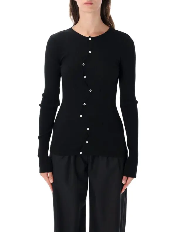OPERASPORT Ribbed Button-front Long Sleeve Cardigan Top
