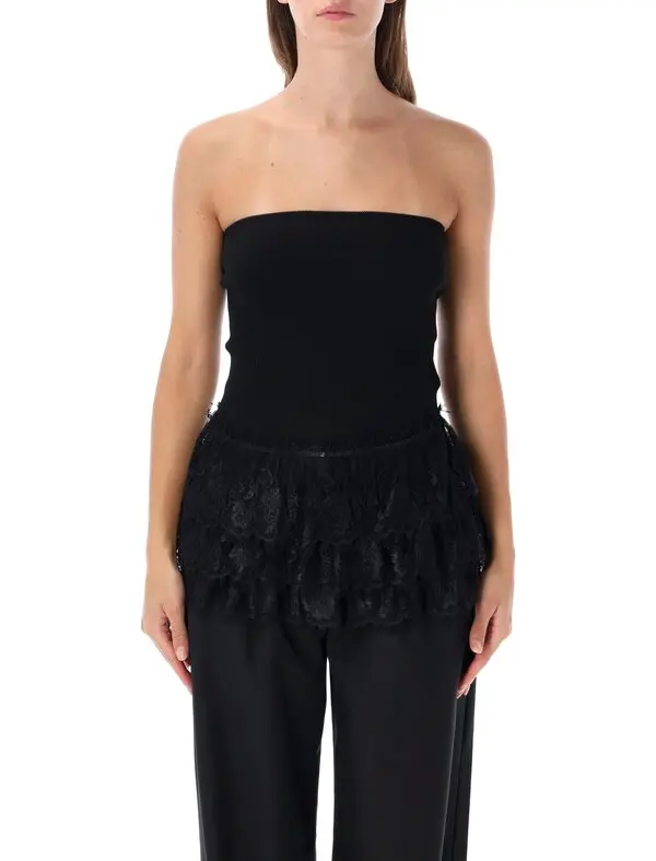 OPERASPORT Strapless Ribbed Lace Peplum Top
