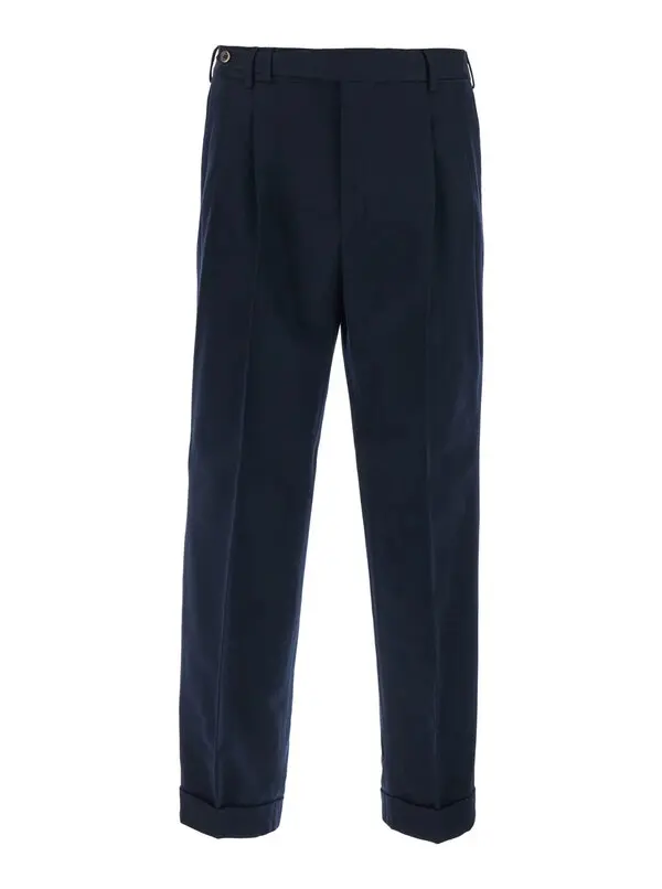 PT TORINO Pleated Straight-leg Pants With Belt Loops And Back Flap Pockets - Blu