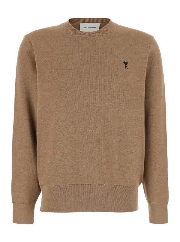 AMI Paris Crewneck Sweater With Adc Embroidered Front In Blend Wool For