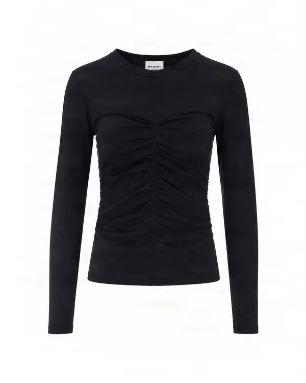 MARANT ETOILE Ruched Fitted Long Sleeve Top - Black