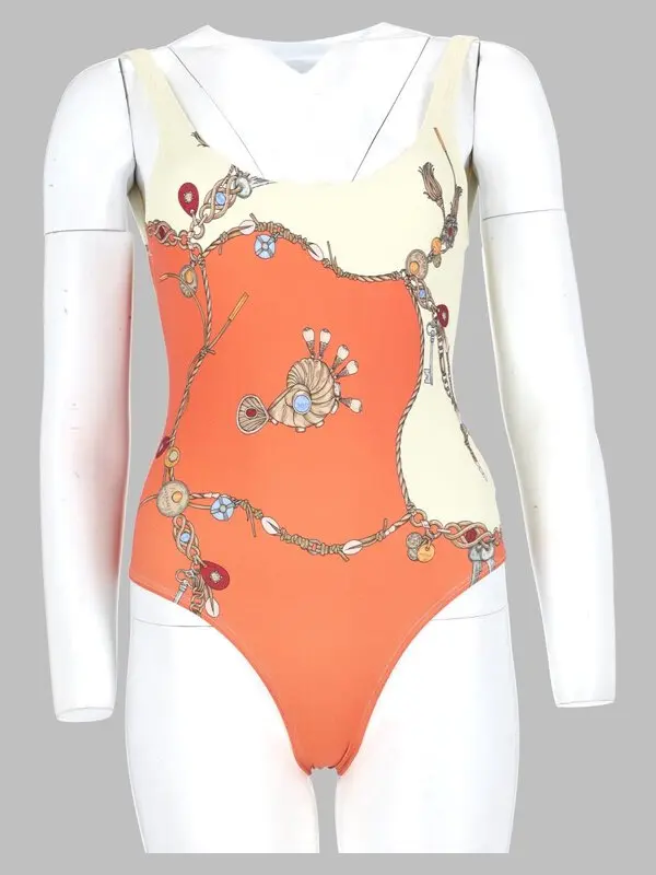 Versace Designer-style One-piece Swimsuit With Signature Motif - Orange