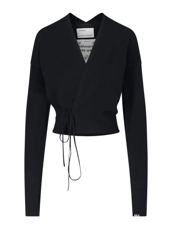 Extreme Cashmere Wrap Front Cropped Cardigan - Black