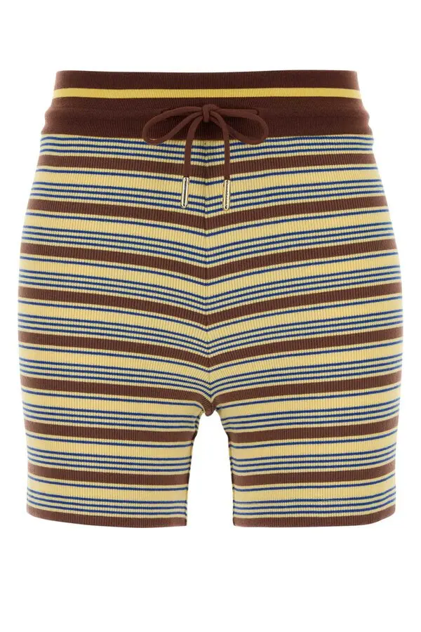 Fendi Embroidered Stretch Cotton Shorts With Striped Detail - Stripped