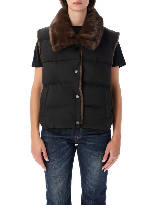 URBANCODE Faux Fur Collar Quilted Puffer Vest