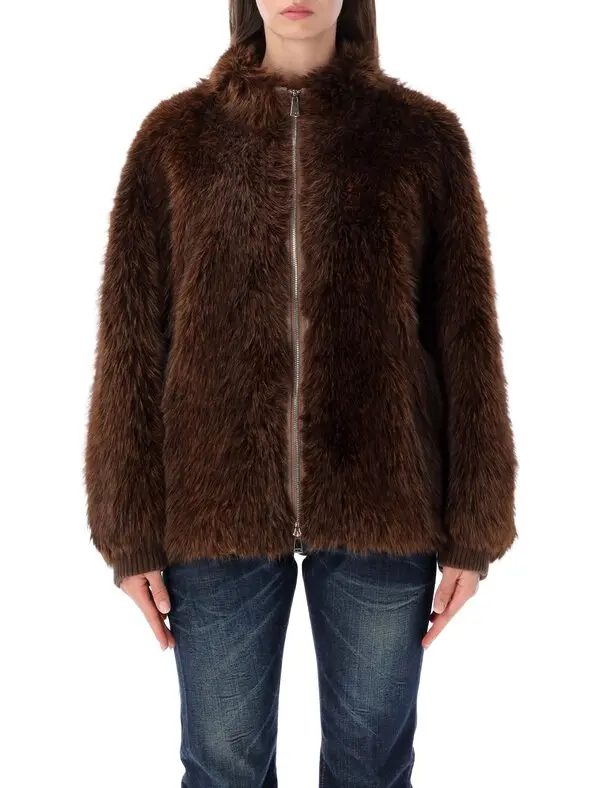SWORD 6644 Faux Fur Zip-up Jacket - Cocoa