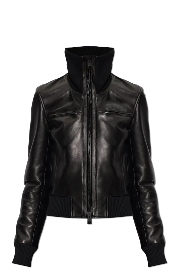 Balenciaga Turtleneck Leather Jacket - Black