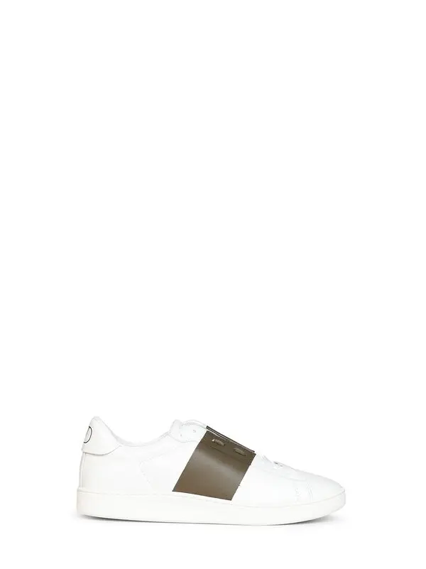 Valentino Garavani White And Bark Khaki Calfskin Open Royco Sneakers - Multicolor