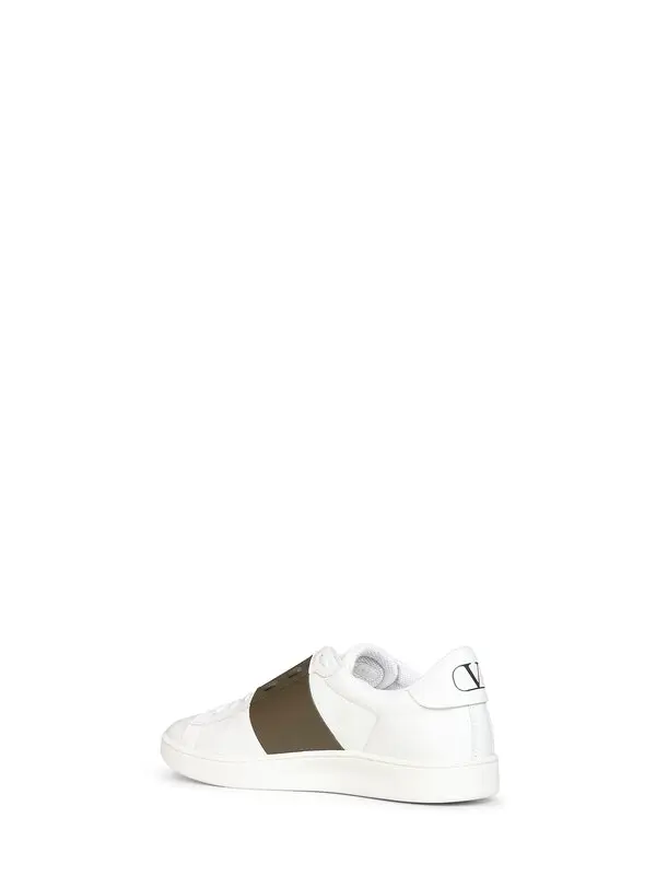 Valentino Garavani White And Bark Khaki Calfskin Open Royco Sneakers - Multicolor