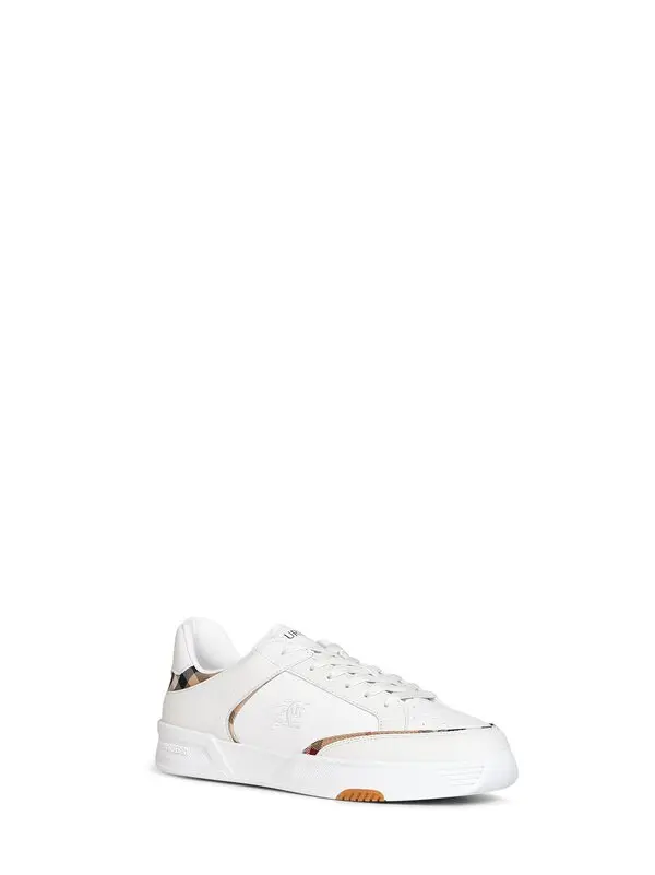 Burberry White And Archive Beige Leather And Nylon Harrow Sneakers