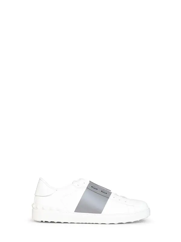 Valentino Garavani White And Dark Steel Calfskin Leather Open Sneakers - Multicolor