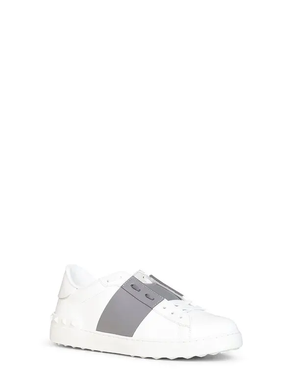 Valentino Garavani White And Dark Steel Calfskin Leather Open Sneakers - Multicolor