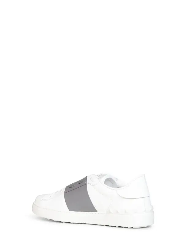 Valentino Garavani White And Dark Steel Calfskin Leather Open Sneakers - Multicolor