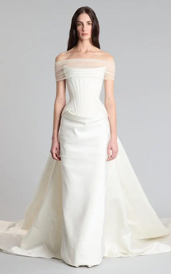 WIEDERHOEFT Off-the-shoulder Double-faced Silk-satin Corset