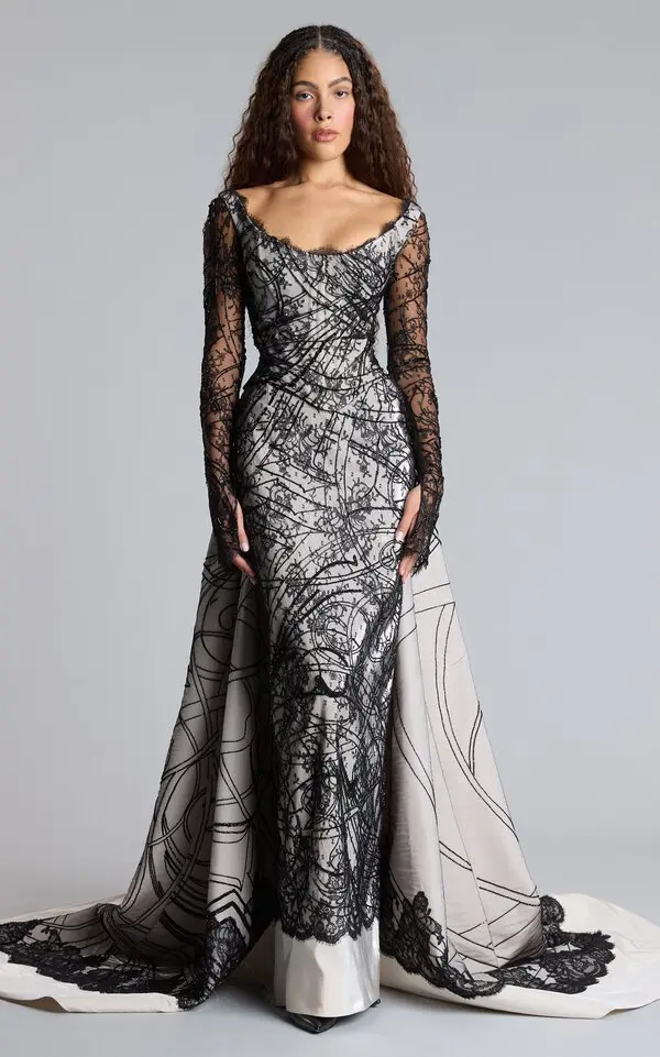 WIEDERHOEFT Train-back Chantilly Lace Maxi Skirt