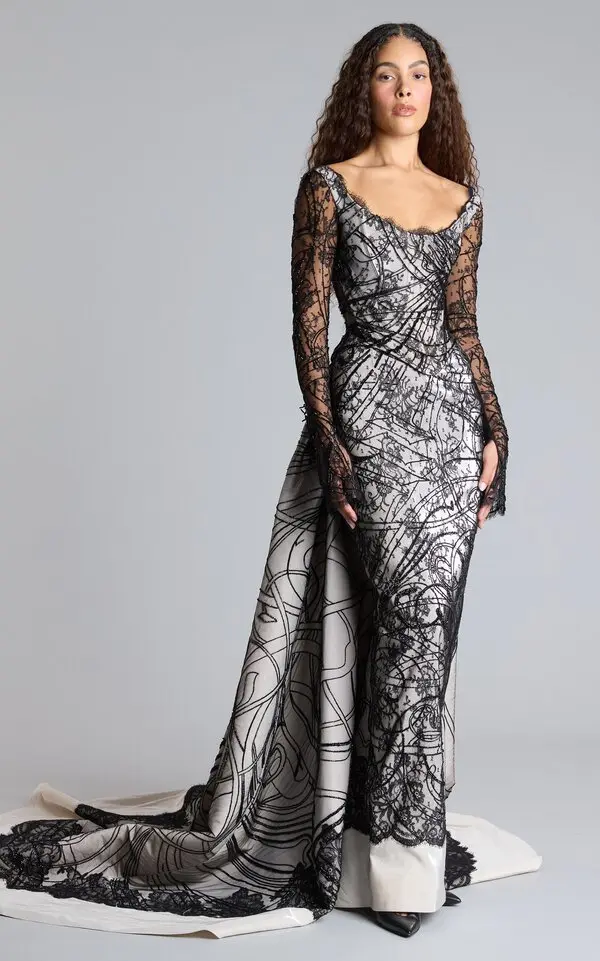 WIEDERHOEFT Train-back Chantilly Lace Maxi Skirt