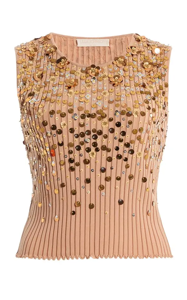 Ulla Johnson Aurelie Embellished Knit Tank - Tan
