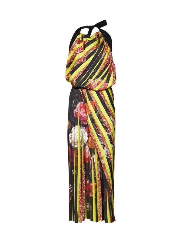 Dries Van Noten Printed Satin Darnot Asymmetric Long Dress - Multicolor