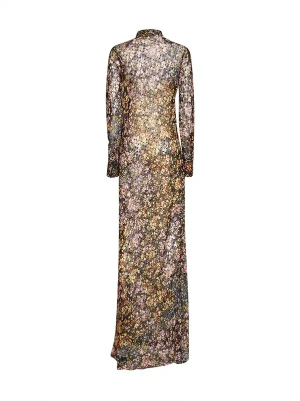 Dries Van Noten Aubergine Mini Floral Patchwork-print Jacquard Dalima Long Shirt Dress - Multicolor