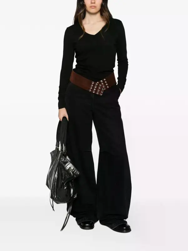 BOBI Seamed V-neck Long-sleeve T-shirt