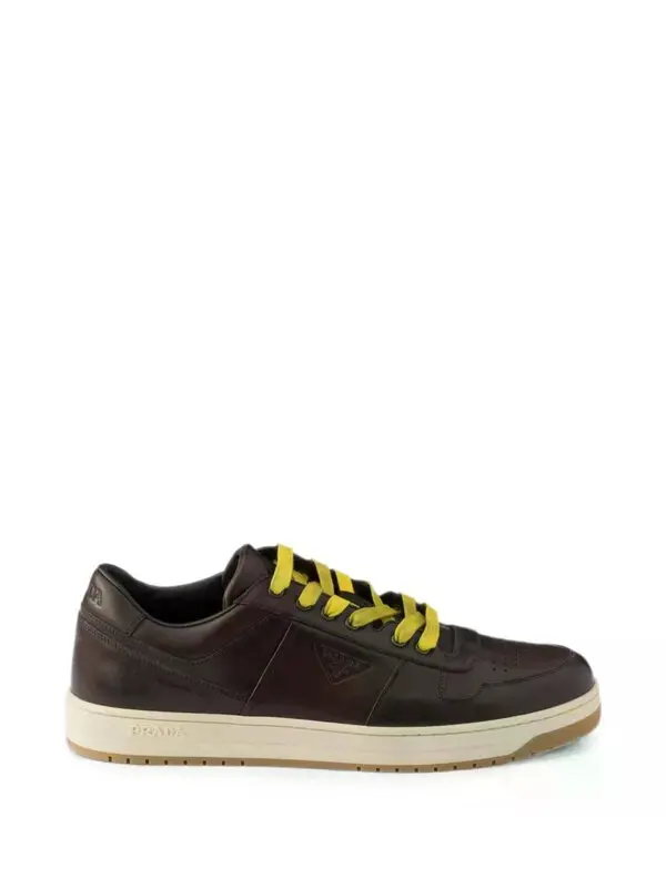 Prada Downtown Aged Leather Sneakers - Brown