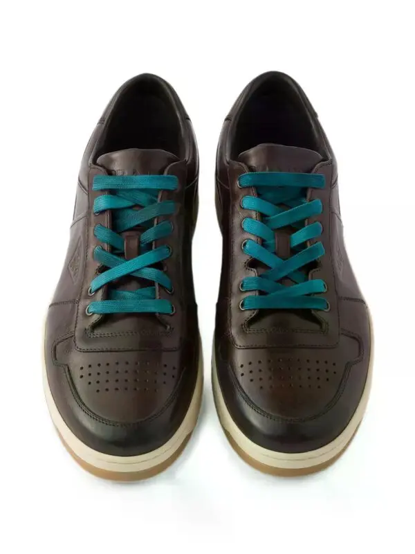 Prada Downtown Aged Leather Sneakers - Brown