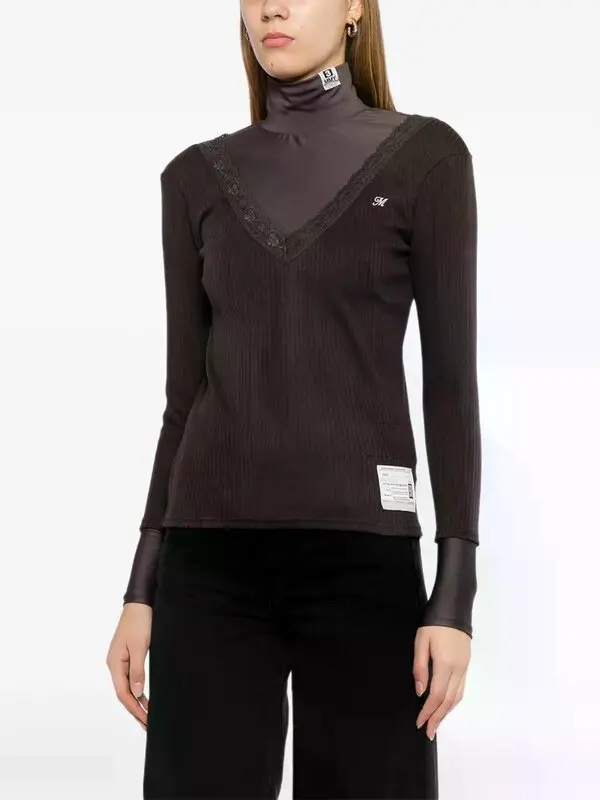 Mihara Yasuhiro Lace-trim Ribbed-knit Top